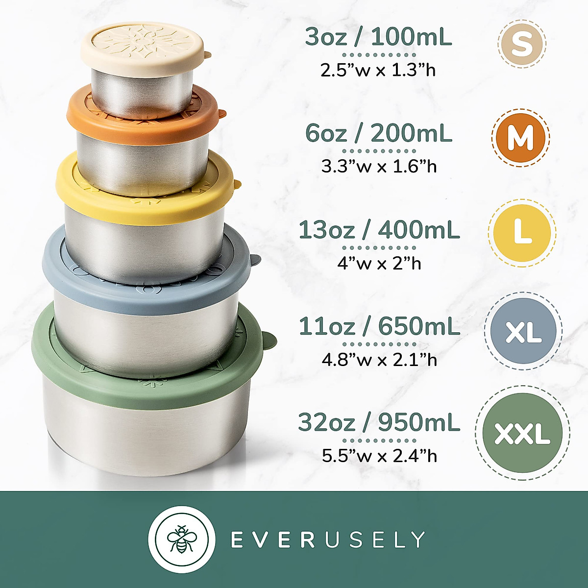 Everusely Stainless Steel Containers with Lids Ultimate Lunch Bundle (Muted Rainbow)