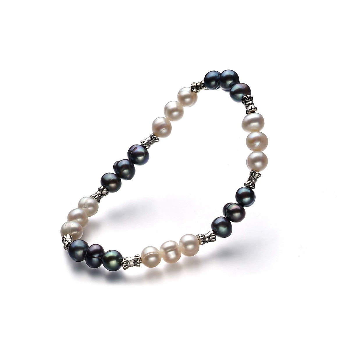 YinYang Black and White 6-7mm A Quality Freshwater Cultured Pearl Bracelet for Women