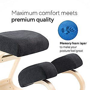 Luxton Memory Foam Ergonomic Kneeling Chair - Posture Support Comfortable Padded Office Desk Chair - Angled Rocking Stool & Balancing Seat - Natural Relief for Neck or Back Pain