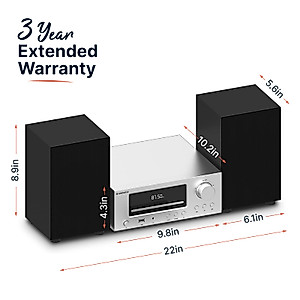 100W Bluetooth Stereo Shelf System, CD Player, FM Radio, Backlit LCD Display, USB, AUX, Compact Bookshelf Hi-Fi System for Home Entertainment | Oakcastle HiFi300