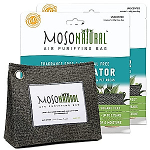 Moso Natural Air Purifying Bag 600g (2 Pack). A Scent Free Odor Eliminator for Kitchens, Bedrooms, Living Rooms, Pet Areas. Premium Moso Bamboo Charcoal Odor Absorber. Freestanding Design.