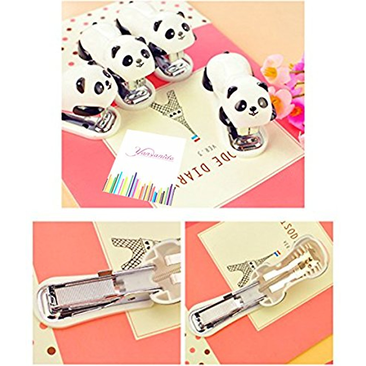 1 Pack Mini Panda Desktop Stapler for 10 Sheets Capacity with 1000 Pcs No.10 Staples for Paper Clips Staplers for Desk for Friends and Children(Panda)