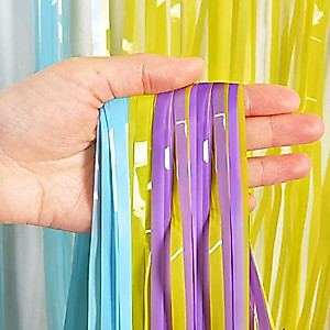 BRAVESHINE Glitter Tinsel Foil Fringe Curtains - 2Pcs 3.2x8.2ft Pastel Rainbow Photo Backdrop for Sweet Birthday Baby Shower Unicorn Mermaid Kids Candy Donut Ice Cream Easter Bunny Party Decorations