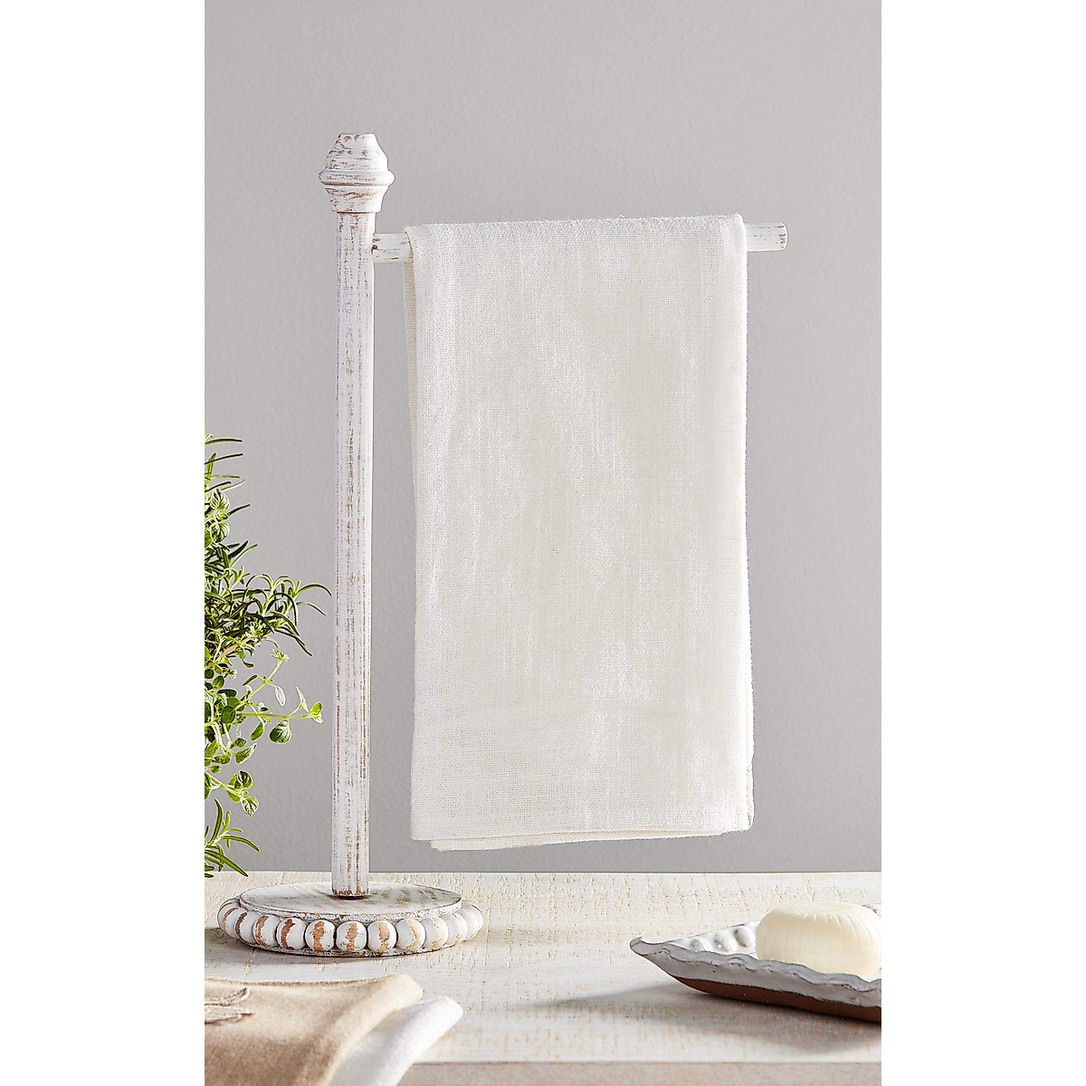 Mud Pie White Wood Beaded Towel Holder, 16.5" x 9"