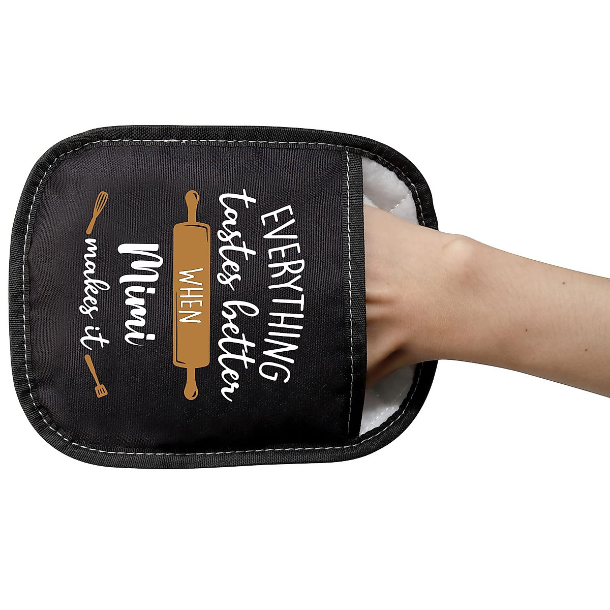 LEVLO Best Mother Father Baking Cooking Gifts Everything Tastes Better When Mimi/Grandma/Nana/Papa/Nonna/Gigi Makes It Oven Mitts (Mimi)