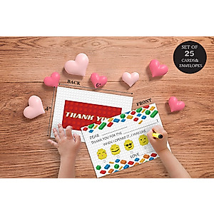 QOFO Building Blocks Fill in the Blank Thank You Cards,Thank You Notes,Gender Neutral Thank You Cards,For Boys Girls Birthday Party,Event,or Holiday Use,Thank You Notes with Envelopes Set of 25-GXK10