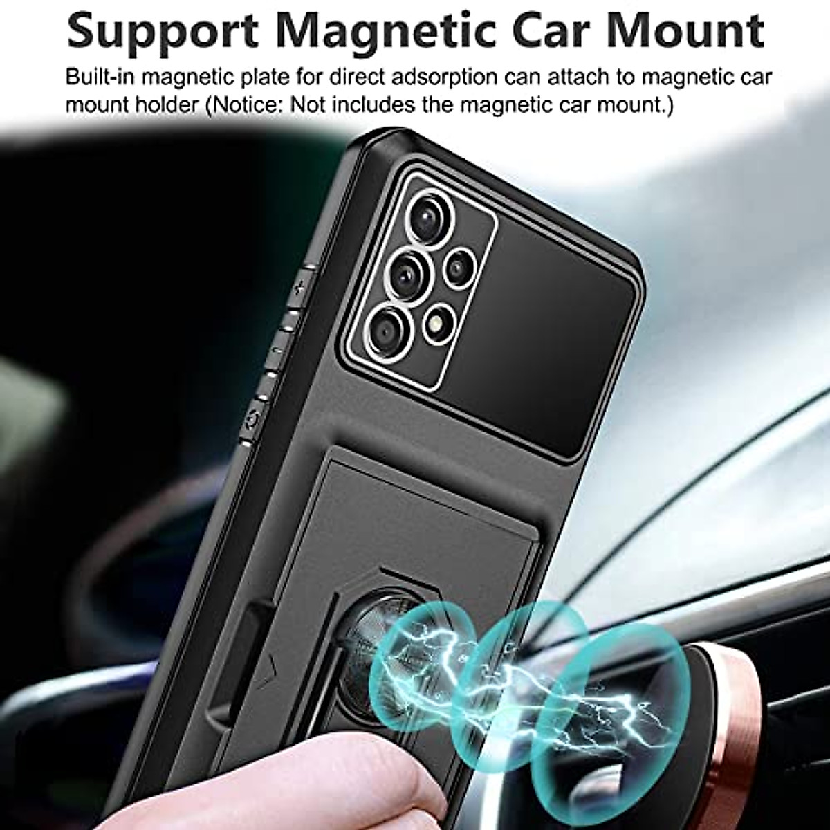 Vofolen Case for Samsung Galaxy A53 Wallet Credit Card Holder ID Slot Sliding Door Hidden Pocket with 360°Swivel Kickstand 3 in 1 Hybrid Bumper Rugged Phone Case for Samsung Galaxy A53 Case Black