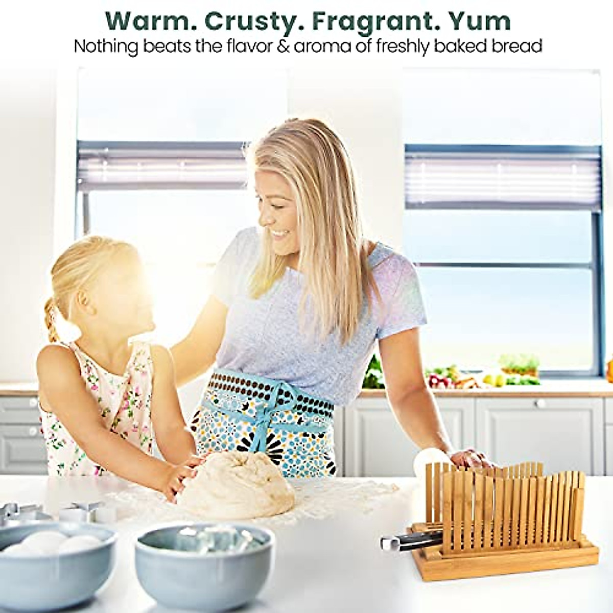 Pristine Bamboo Bamboo Bread Slicer for Homemade Bread Loaf – 3 Thickness Size – Foldable Compact Chopping Cutting Board with Crumb Tray – Ideal for Homemade Bread, Cake, Bagels