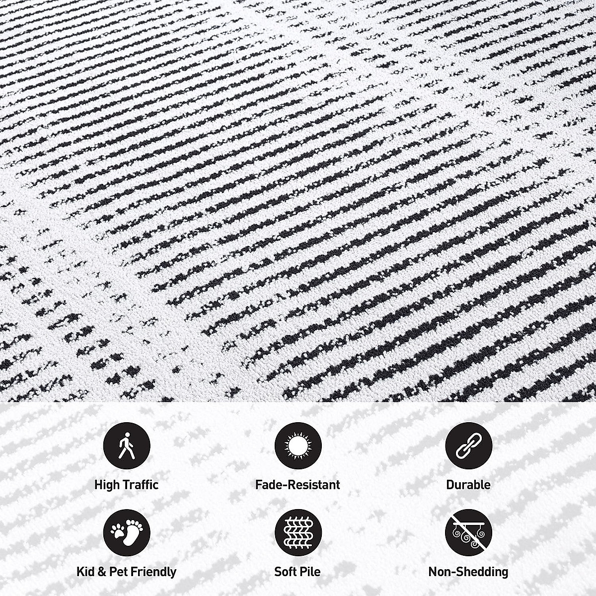 Rugshop Contemporary Stripe Lines High Traffic Living Room,Bedroom,Kitchen, Home Office Runner Rug 2' x 7' Cream