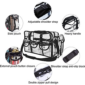 Enkrio Clear Cosmetics Bag Transparent Travel Makeup Bag with 4 External Pockets and Shoulder Strap Zippered Toiletry Carry Pouch Beach Bag