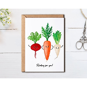 OystersPearl Rooting For You Good Luck Card Congratulations Card Vegetable Card Food Pun Card - Vegetable Card - Cute Memory Card - Cute Birthday Card