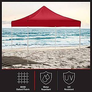 Pop-Up Outdoor Canopy Shade - 10x10 Water-Resistant Party Tent with Instant Setup and Portable Carrying Bag for Storage or Transport by Stalwart (Red)