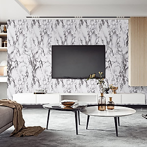 Caltero Marble Contact Paper 15.7" x 118" Black White Grey Wallpaper Peel and Stick Glossy Marble Self Adhesive Contact Paper for Countertop Kitchen Cabinets Bathroom