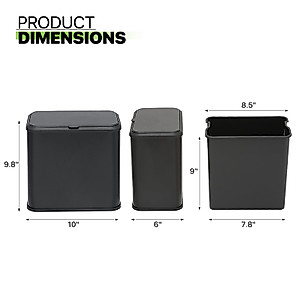 Magshion 1.3-Gallon Small Hanging Trash Can with Lid and Removable Inner Bucket, Open-Top Garbage Bin Container, Trash Wastebasket for Kitchen, Bathroom, Bedroom and Outdoor, Black, Stainless Steel