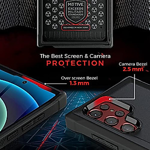 MOTIVE Samsung Galaxy S22 Ultra Heavy Duty Holster Case with Belt Clip | Military Grade Quad-Layer Rugged Phone Case - Black | Designed in New York - Bunker Series