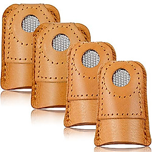 WILLBOND 4 Pieces Leather Thimble Hand Sewing Thimble Finger Protector Coin Thimble Finger Pads for Knitting Sewing Quilting Pin Needles Craft Accessories DIY Sewing Tools, 2 Sizes