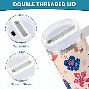 DIGTIA Stainless Steel Insulated Tumbler w/Handle & Straw, Flamingos Palm Tree Double Wall Vacuum Travel Coffee Mug Cup w/Lid, Leak-Proof Sports Tropical Water Bottle,30oz