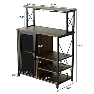 SunsGrove Wine Bar Cabinet with Removable Wine Rack, Coffee Bar Cabinet with Glass Holder, 3 Adjustable Open Shelves, Small Sideboard and Buffet Cabinet with Mesh Door, Wood Color