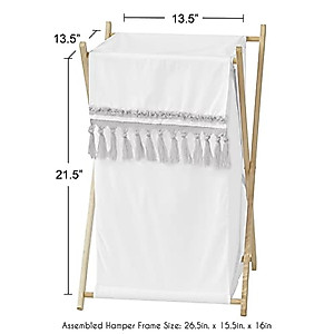 Sweet Jojo Designs Boho Bohemian Baby Kid Clothes Laundry Hamper - Grey and White Farmhouse Shabby Chic Designer Modern Minimalist Gray Tuft Tufted Cotton Gender Neutral Unisex