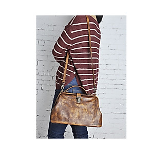 ZLYC Women Retro Vintage Genuine Leather Doctor Top Handle Cross Body Bag, Brown