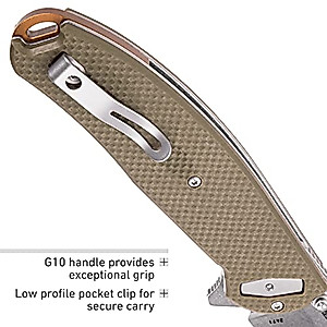 Columbia River Knife & Tool Butte Folding Pocket Knife: Everyday Carry, Plain Edge D2 Blade, Deadbolt Lock, IKBS Ball Bearings w/Deep Carry Pocket Clip 2471, OD green