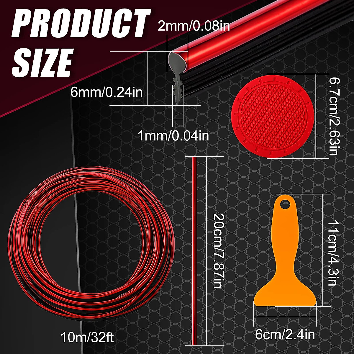 25 Pack Interior Car Accessories, 32 Feet Car Interior Moulding Trim, 20 Car Vent Trim Strips and 4 Car Cup Holder Decorative Filler Insert Strip Auto Non Slip Insert with Scraper (Red)