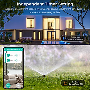 Outdoor Smart Plug, TESSAN WiFi Outlet Works with Alexa, Google Assistant, 2 Individual Socket Outside Power Strip Waterproof Timer Extension Cord with Switch for Lights and 2HP Pool Pump