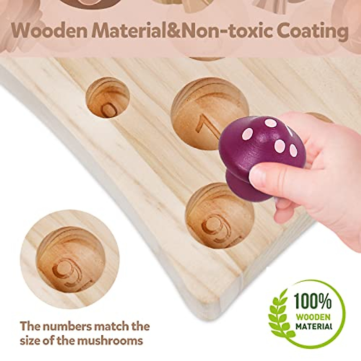 NAODONGLI Wooden Montessori Toys for Toddler,Educational Toys for 3 Year Old,STEM Toys Mushroom Harvest Game,Learing Shape Sorting & Number Matching,First Birthday Gifts for Kids Boys Girls