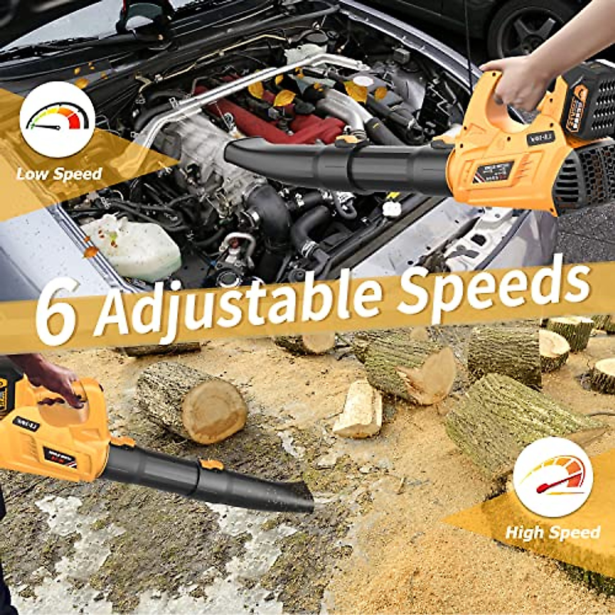Cordless Leaf Blower - 320 CFM & 180MPH Electric Battery Powered Leaf Blower with 5.0Ah Battery and Fast Charger, 6 Variable Speed Control for Blowing Leaves, Snow Debris and Dust