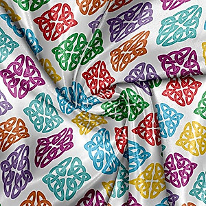 Lunarable Celtic Knot Fabric by The Yard, Colorful Antique European Ornate Design Mythological with Curved Lines, Decorative Satin Fabric for Home Textiles and Crafts, 10 Yards, Multicolor