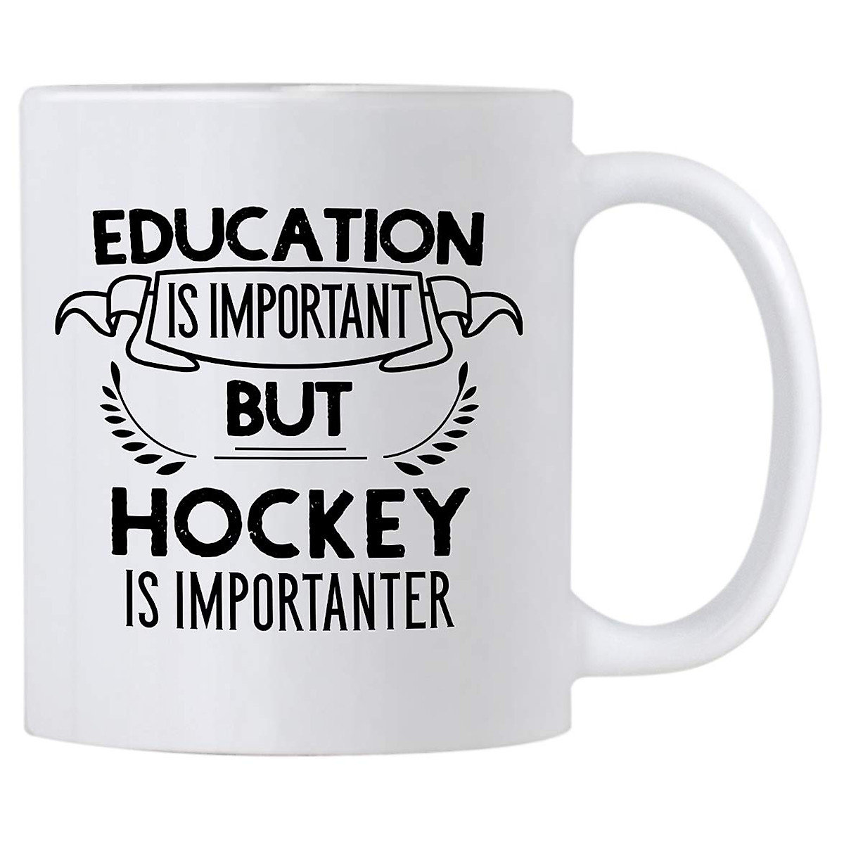 Funny Education Is Important But Hockey Is Importanter 11 oz Coffee Mug. Gift Idea For Players or Sports Fan. (White)