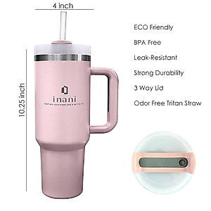 inani 40oz Tumbler With Handle And Straw, Insulated Travel Cup, Leak-Resistant, Spill-Proof Lid, Dishwasher Safe, BPA-Free, Double-Wall Insulated Premium Mug For Hot Or Iced Beverage, Rose Pink