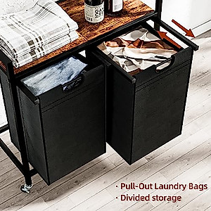 Laundry Hamper, Laundry Basket with 2 Pull-Out and Removable Bags, Rolling Laundry Sorter Cart with Wheels, Top Shelf, 2 × 13.2 Gal (50L) Versatile Organizer for Laundry Room, Bathroom, Black