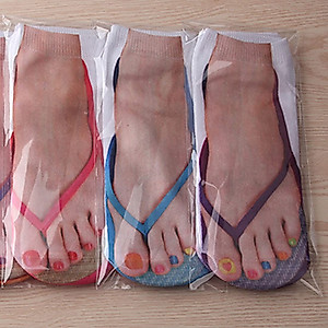 3D Pattern Manicure Print Socks Flip Flop Funny Hidden Comfort Running Socks Women Personalized Low Cut Ankle