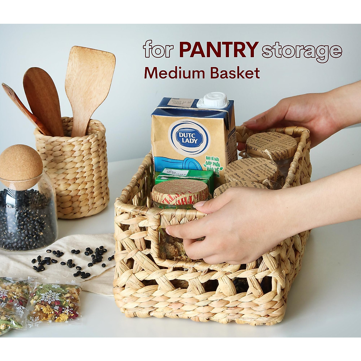 CHI AN HOME Wicker Hyacinth Cube Baskets Pack 4 + Set 4 Nesting Storage Baskets