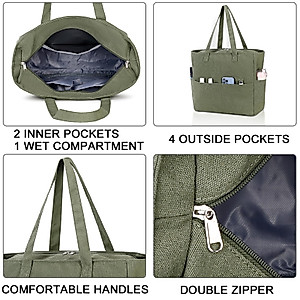 LEDAOU Beach Bag Waterproof Sandproof Women Tote Bag Pool Bag with Zipper for Gym Grocery Travel with Wet Pocket