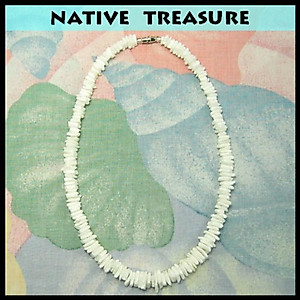 Native Treasure 18" inch Mens and Womens Tropical Jewelry Polished White Rose Clam Chips Ark Shell Summer Beach Surfer Necklace From the Philippines