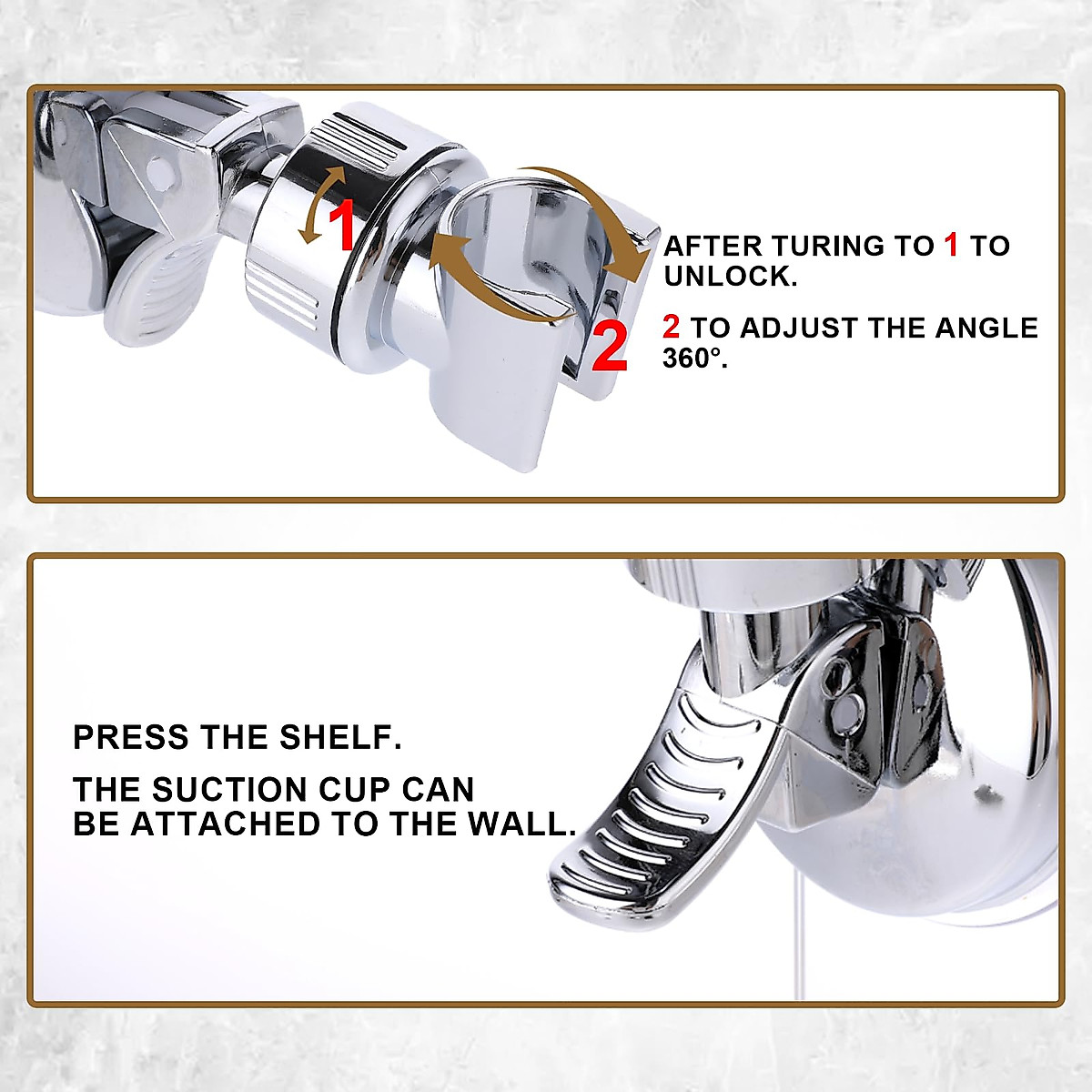 Adjustable Shower Head Holders No Drill Shower Mounting Brackets Removable Suction Cup Shower Head Bracket Bathroom Suction Cup Handheld Shower Head Bracket (Silver)