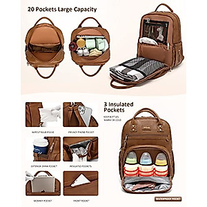 Leather Baby Diaper Bag Backpack with Portable Travel Changing Pad Girl Boy, Large Dad Brown Diaper Bags Pacifier Case Stroller Straps, Baby Registry Search Shower Gifts Stuff Newborn Must Haves