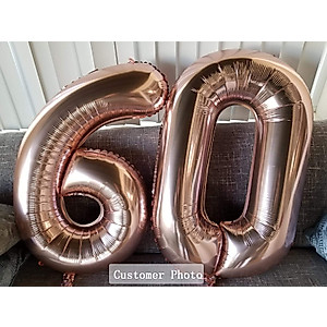 Tellpet Number 60 Balloon 60th Birthday Party Decorations for Women Bday Idea Sign, 40 Inch Big, Rose Gold