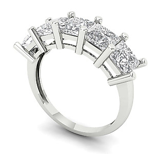 2.5 Carat Princess Cut Zircon 14k White Gold Eternity Designer Art Deco Everlasting Danity Statement Ring Band Sz 6.5