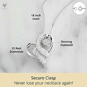 MAX + STONE 1/6 Carat Natural Diamond Love Wrapped Dancing Diamond Heart Pendant Necklace for Women | 18” Sterling Silver Diamond Necklace for Women | Real Diamond Heart Necklace for Women
