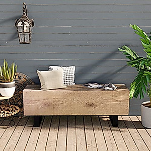 SUNBURY Outdoor Patio Concrete Bench, Wooden Look Bench for Patio, 48" Garden Bench Log Table, MgO and Rustic Metal Legs in Light Brown for proch Backyard