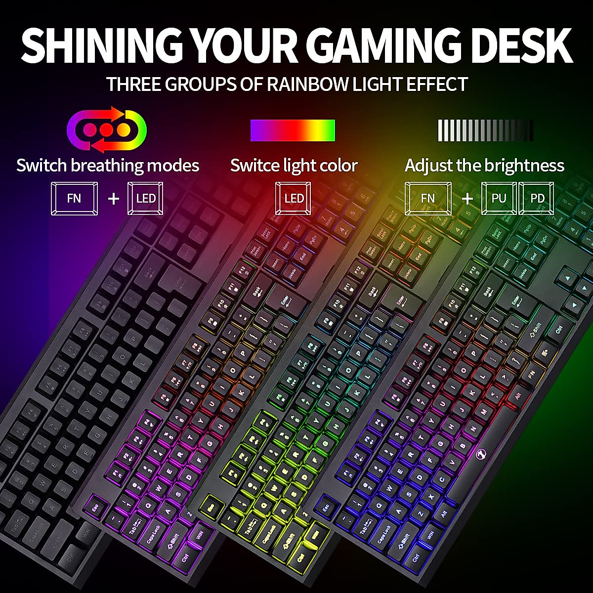 ZJFKSDYX C104 Wireless Gaming Keyboard and Mouse Combo - RGB Backlit, Mechanical Feel, Anti-ghosting, Rechargeable Battery, 7D 3200DPI Mice for Gamers