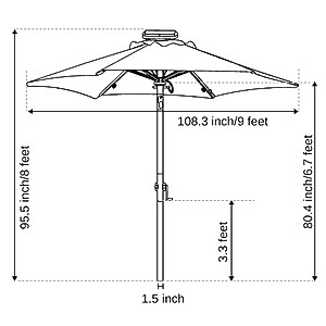 EAST OAK Patio Umbrella, 9 ft Outdoor Table Umbrella with 40 LED Solar Lights of Waterproof and UV 30+ Fade Resistant for Garden, Deck, Backyard, Pool and Beach, Beige
