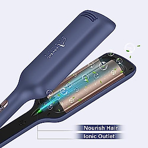 32mm (1.25") Aima Beauty Twins Mermaid Hair Waver, Anti-Scald Hair Crimper 2 Barrel, Beach Wave Curling Iron, Curling Wand with Storage Lock 15S Heats Up for Short/Medium/Long Hair Prussian Blue