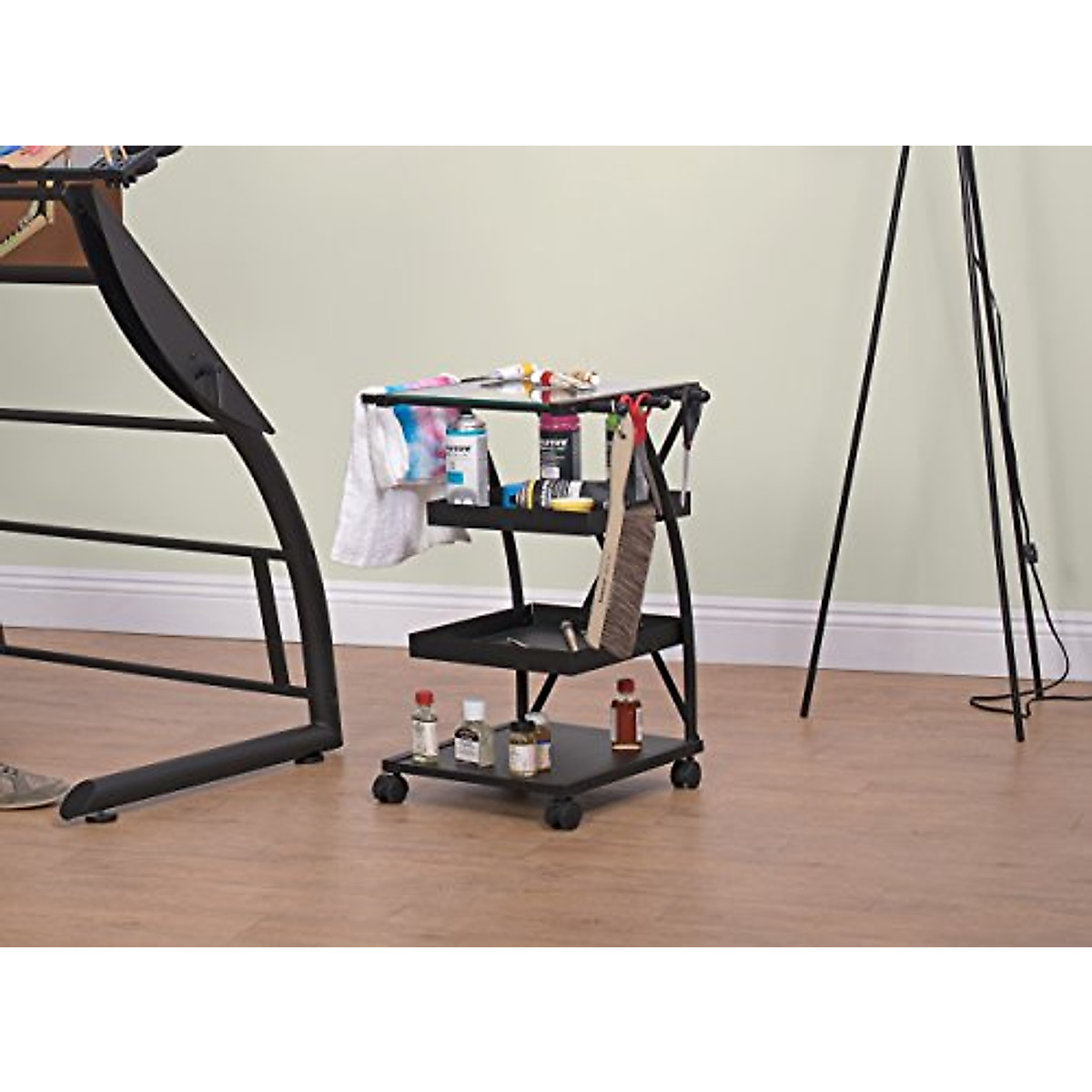 SD Studio Designs Modern Triflex Mobile Storage Taboret for Arts and Crafts, Charcoal Black/Clear Glass