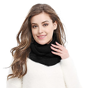 Winter Soft Pullover Knit Infinity Scarf Beanie Hoodie Scarf,Black