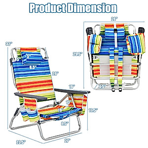Giantex Beach Chair 2-Pack Sling Camping Chair, Sunbathing Chairs with 5 Adjustable Position, Head Pillow, Storage Bag, Towel Bar, Cup Holders, Folding Fishing Backpack Lawn Chairs