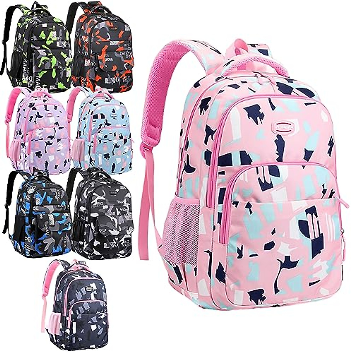 PerKoop 8 Pieces School Backpacks Bulk, 18 Inches Backpack for Back to School Supplies Donation, Backpacks for Elementary, Middle and High School Students